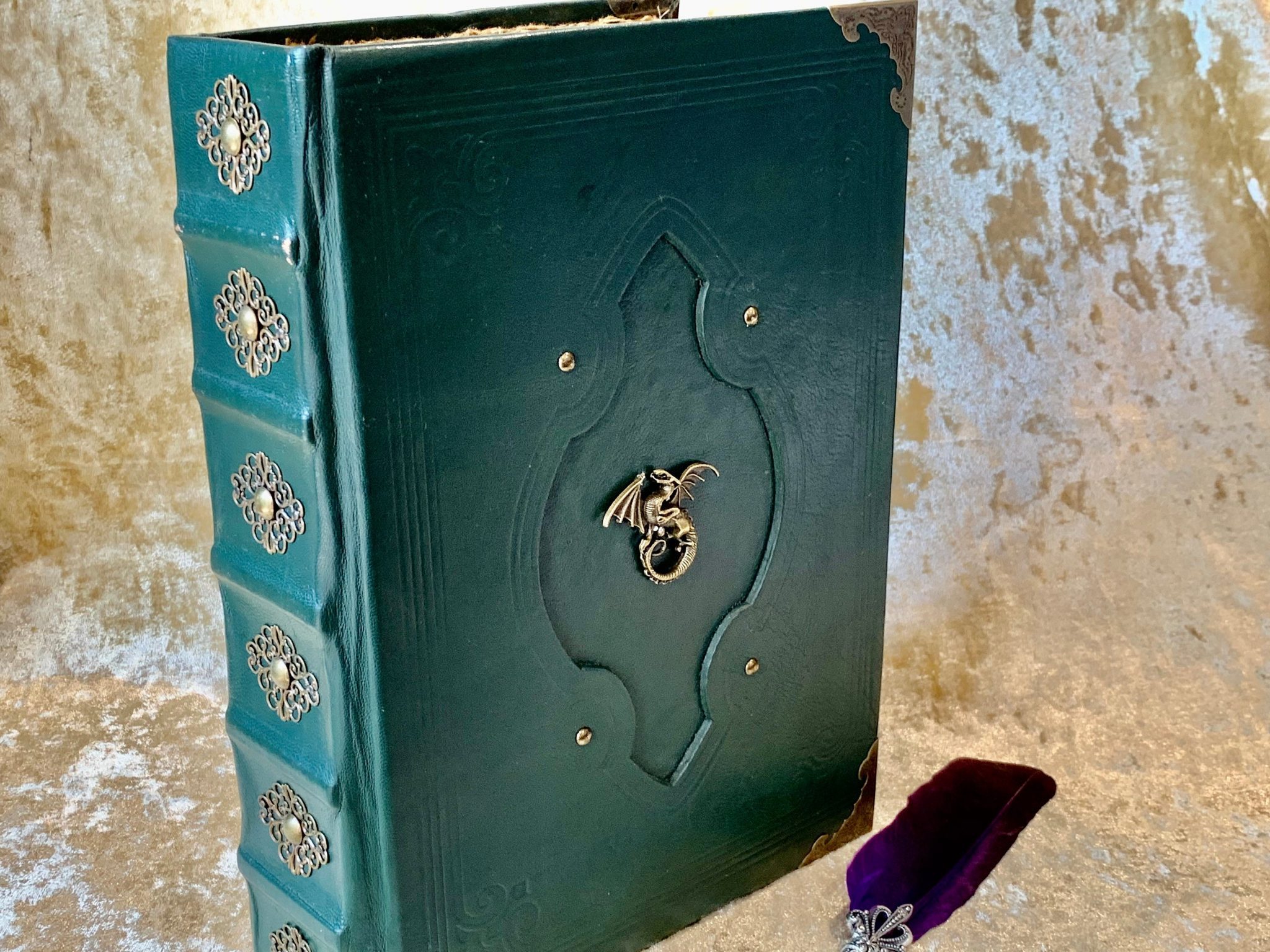 Dragon Fantasy old Tome Book Grimoire Blank A4 Notebook Journal Diary.
