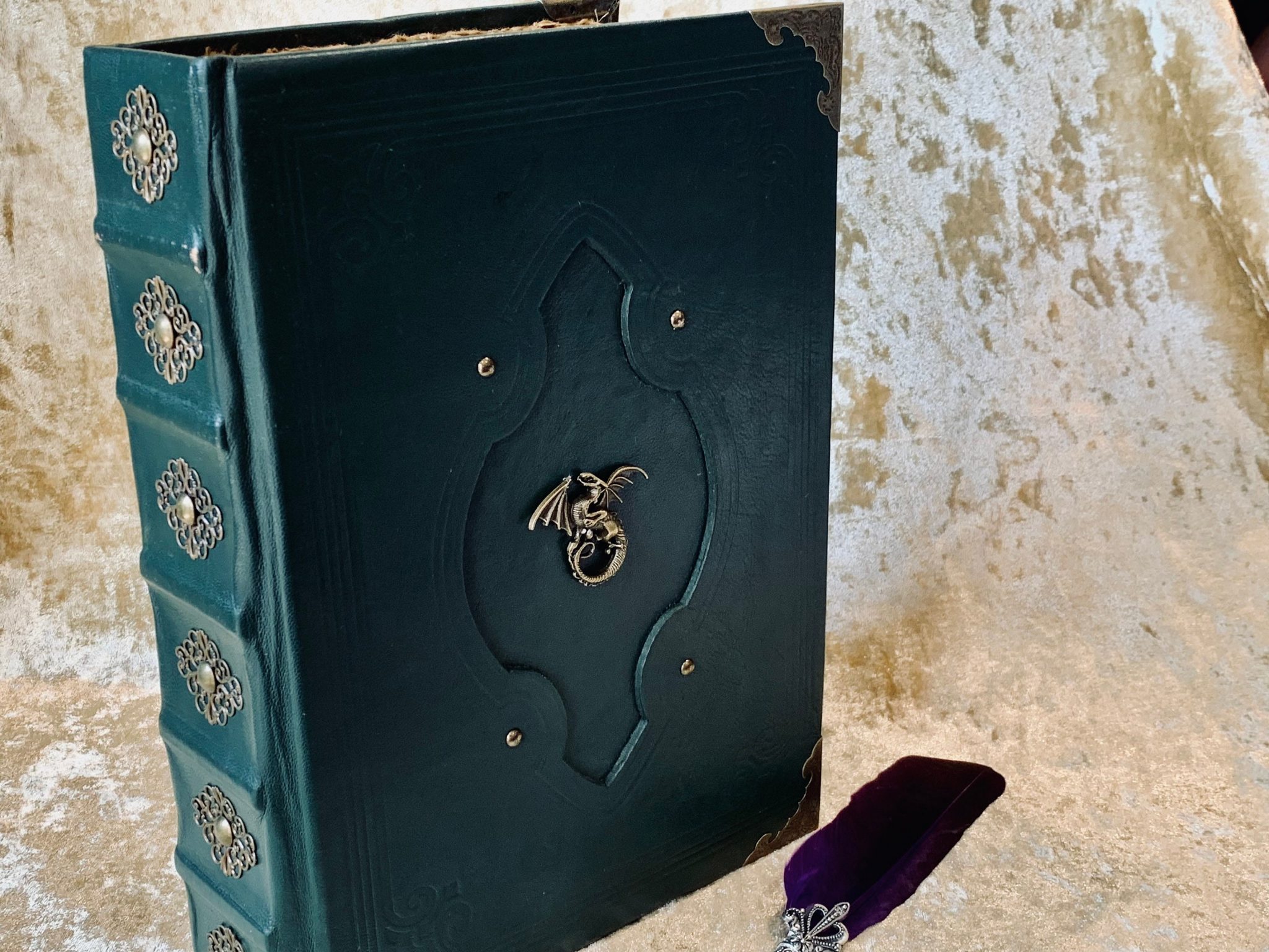 Dragon Fantasy old Tome Book Grimoire Blank A4 Notebook Journal Diary.