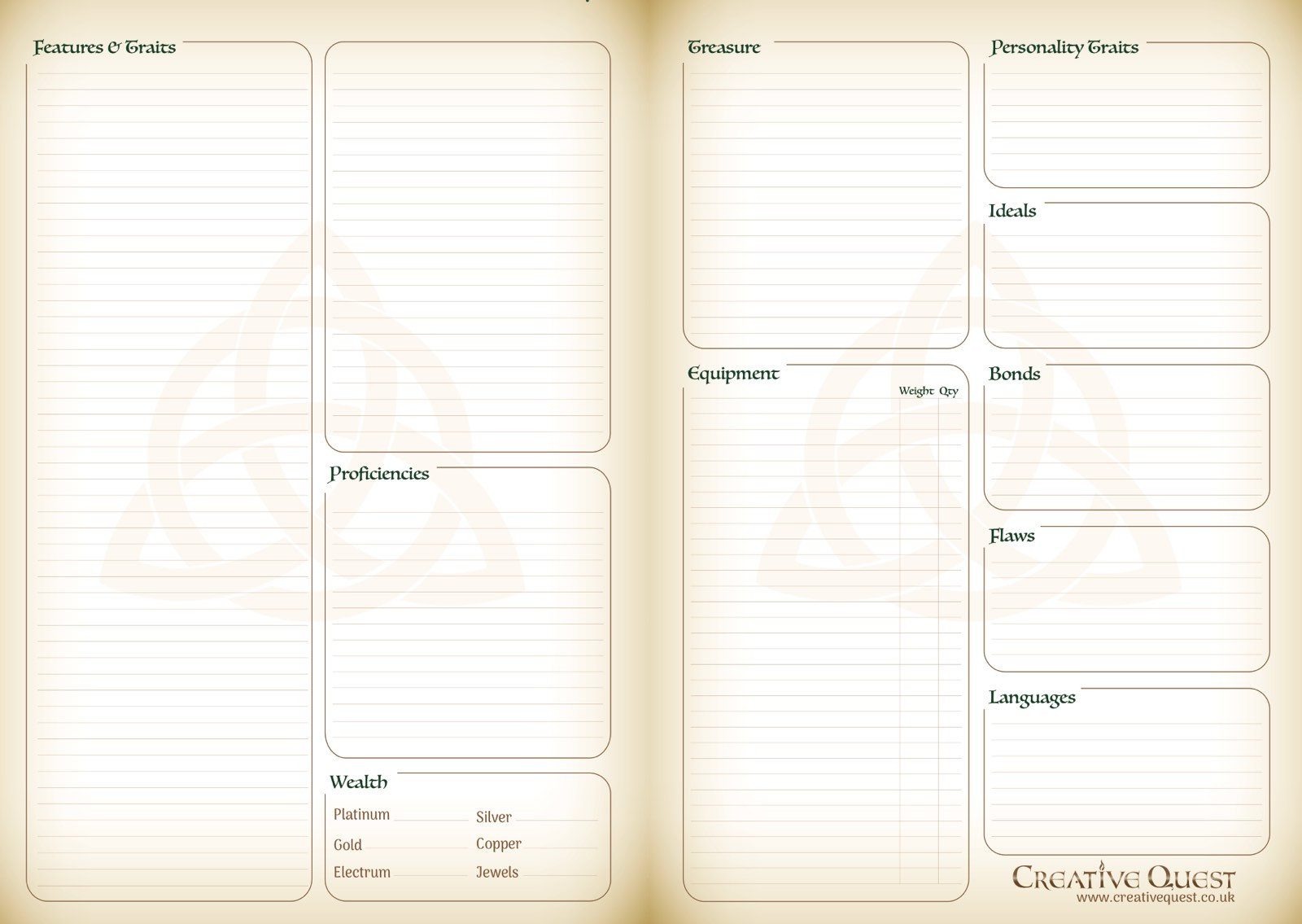 Dungeons and Dragons Character Sheets and Game Reference Cards
