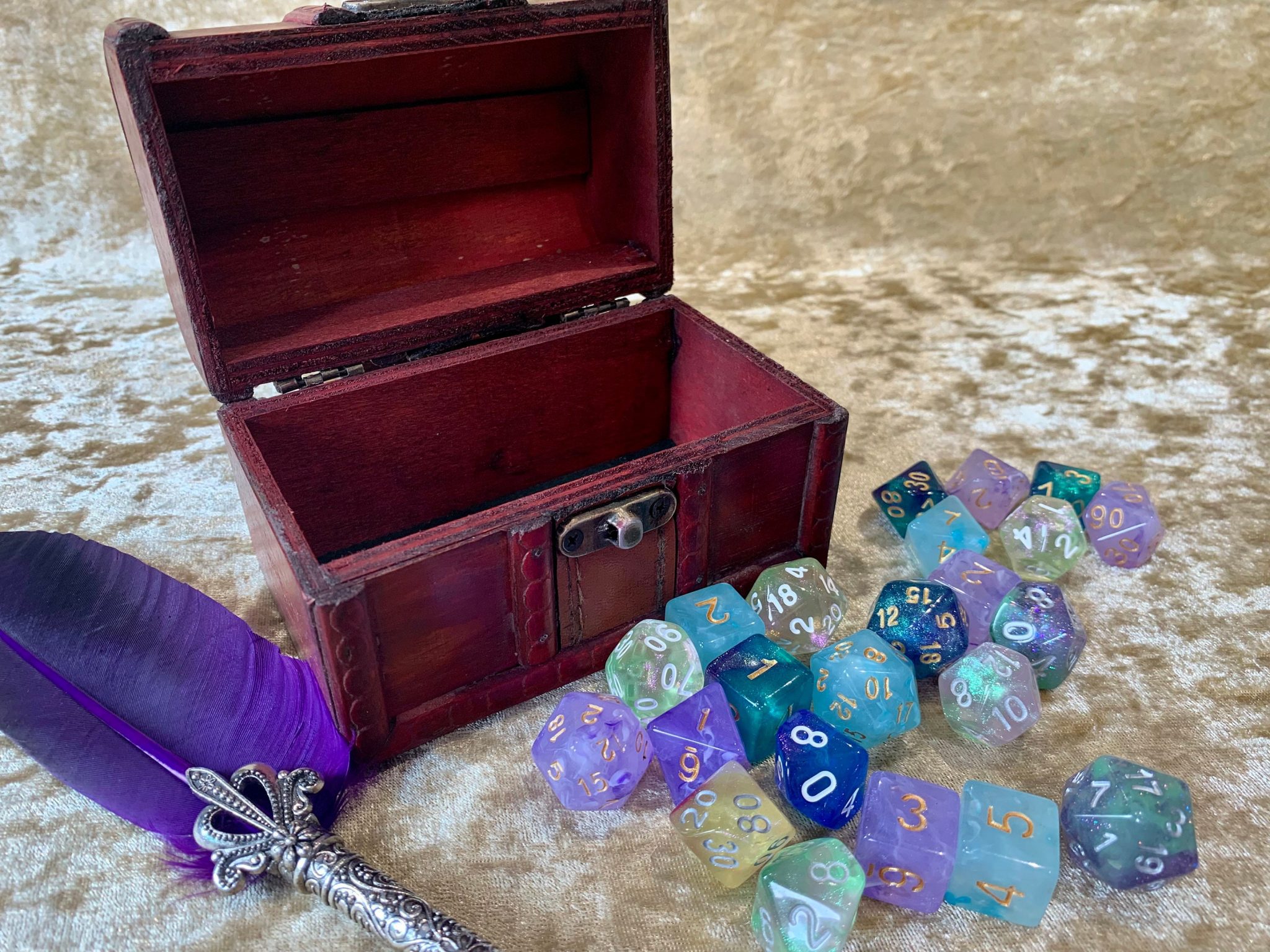 Fantasy wood Chest rpg wood box Dice Antique Dungeons and Dragons