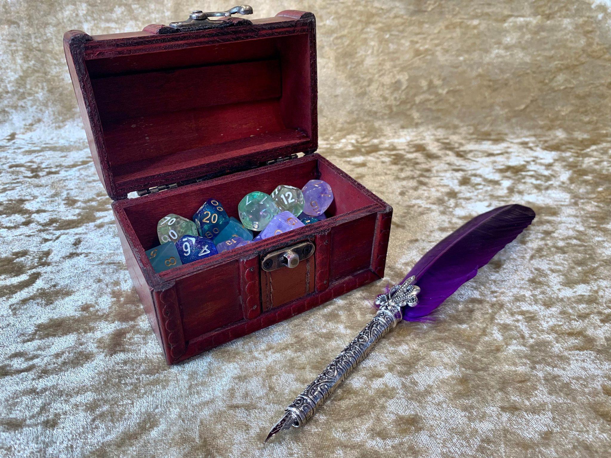 Fantasy wood Chest rpg wood box Dice Antique Dungeons and Dragons
