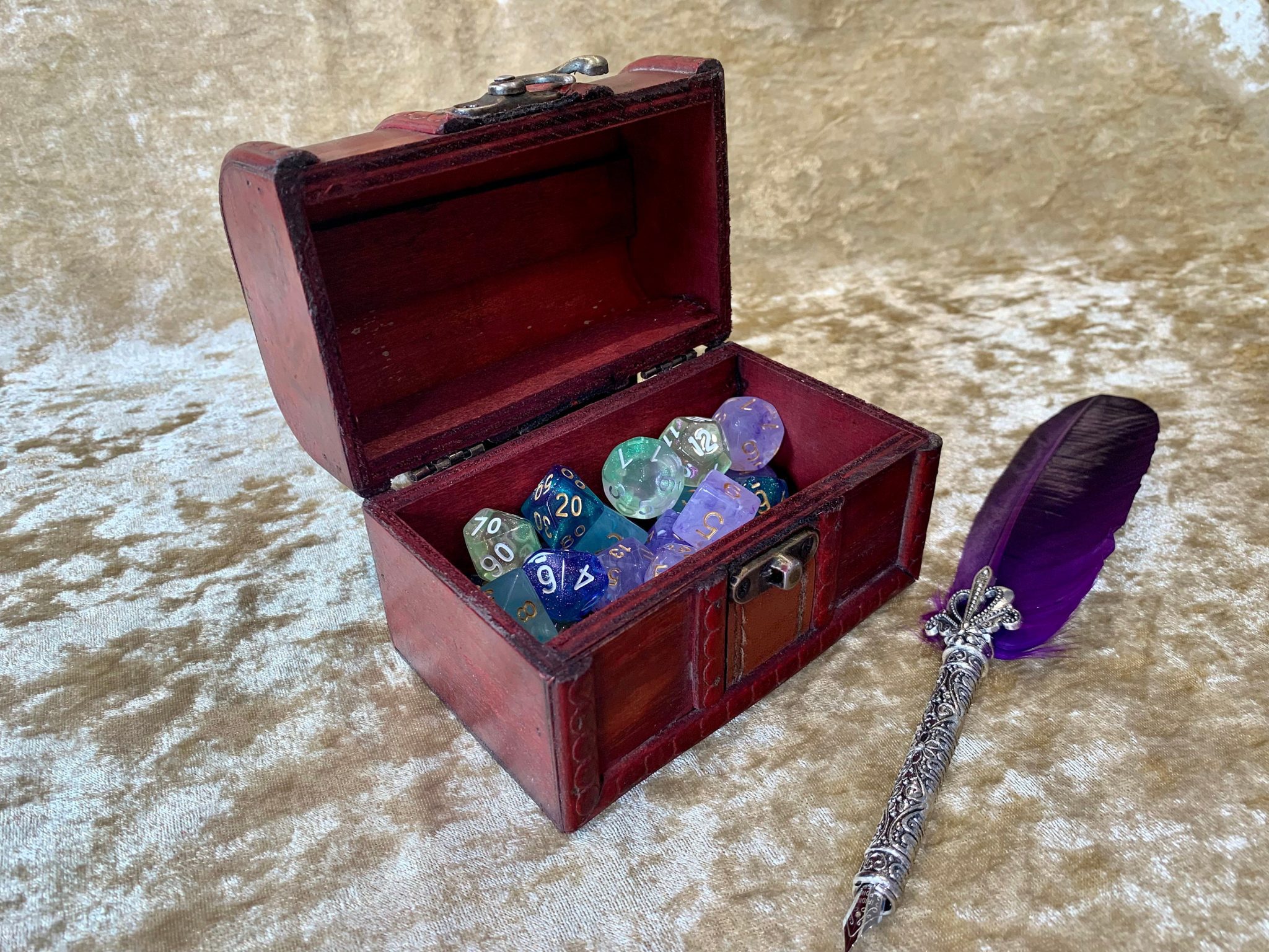 Fantasy wood Chest rpg wood box Dice Antique Dungeons and Dragons