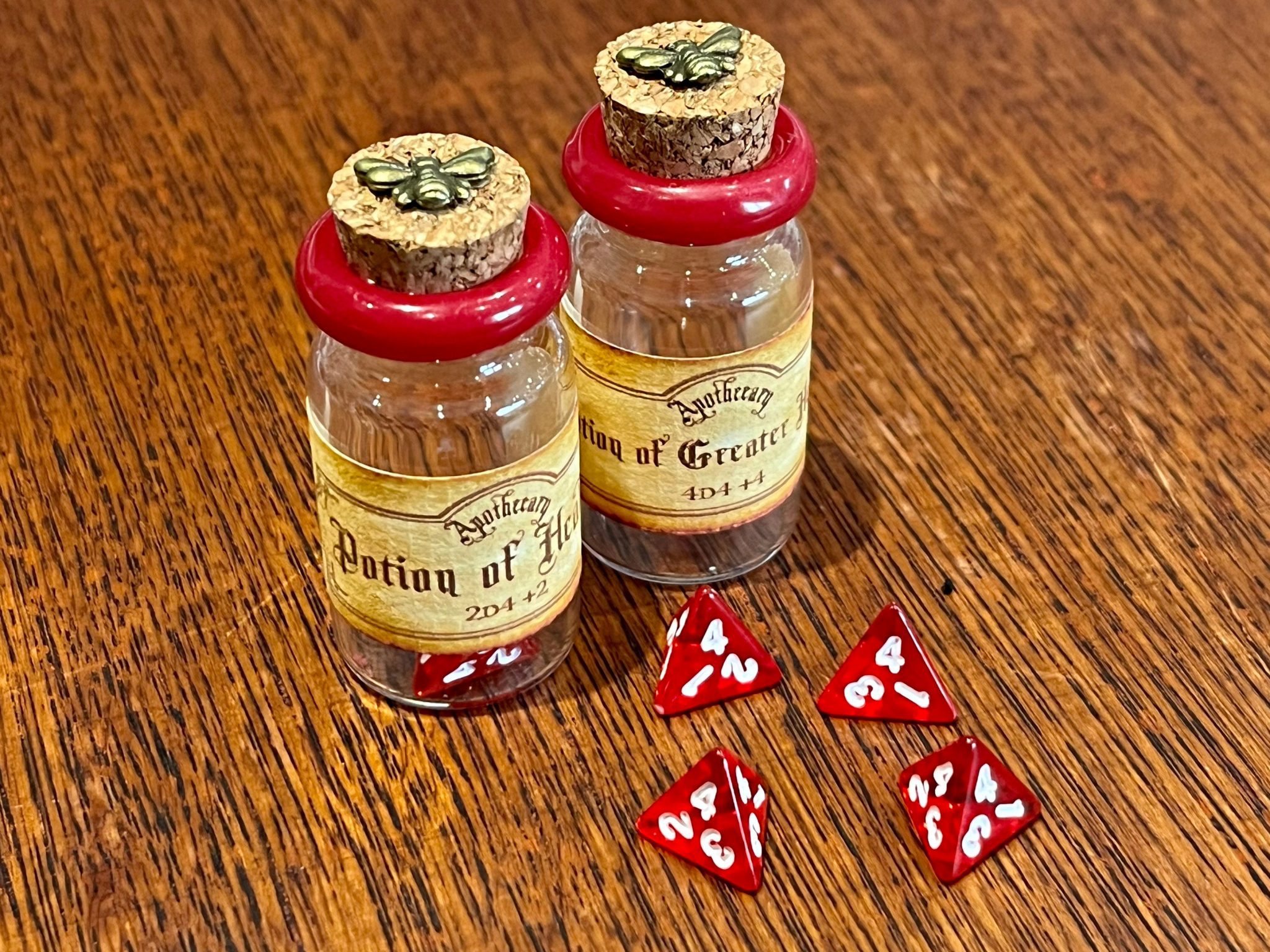Mini Bottle and Mini D4's - Unique - Dungeons & Dragons Healing Potions