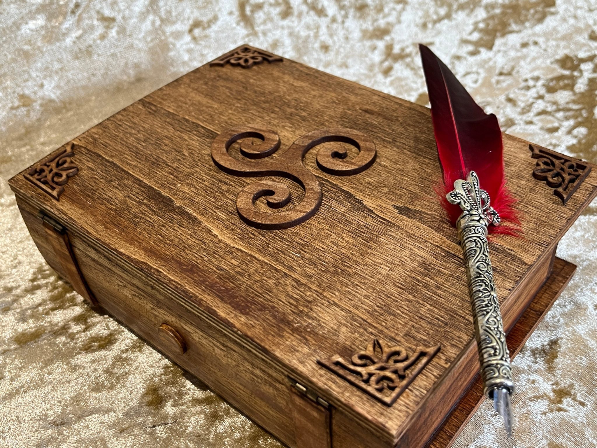 Wood Book Box Triskelion for Dice