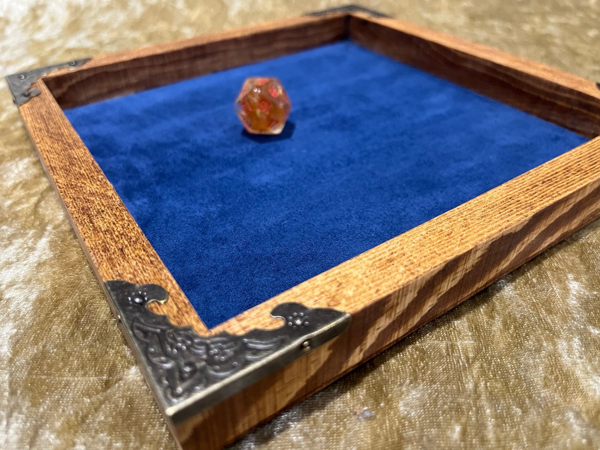 Dice Tray Dark Wood, Genuine Leather inlay