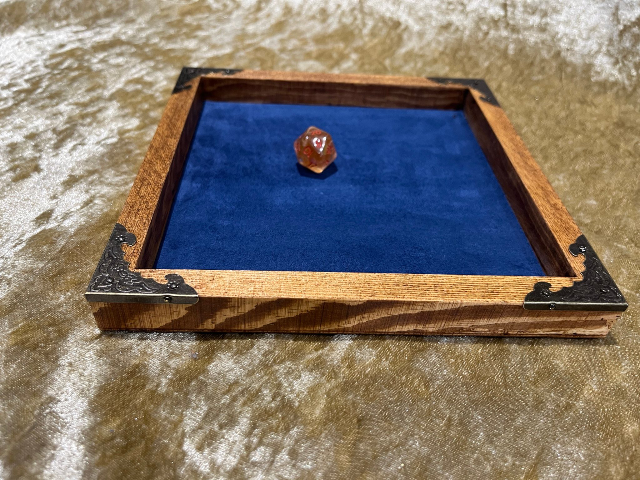 Dice Tray Dark Wood, Genuine Leather inlay