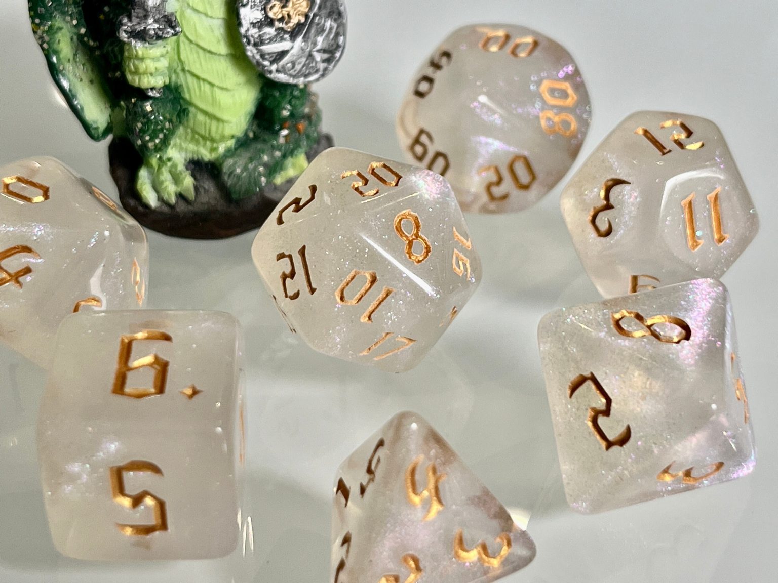 Moonstone Opal Gold Polyhedral Dice for RPG Games like Dungeons and ...
