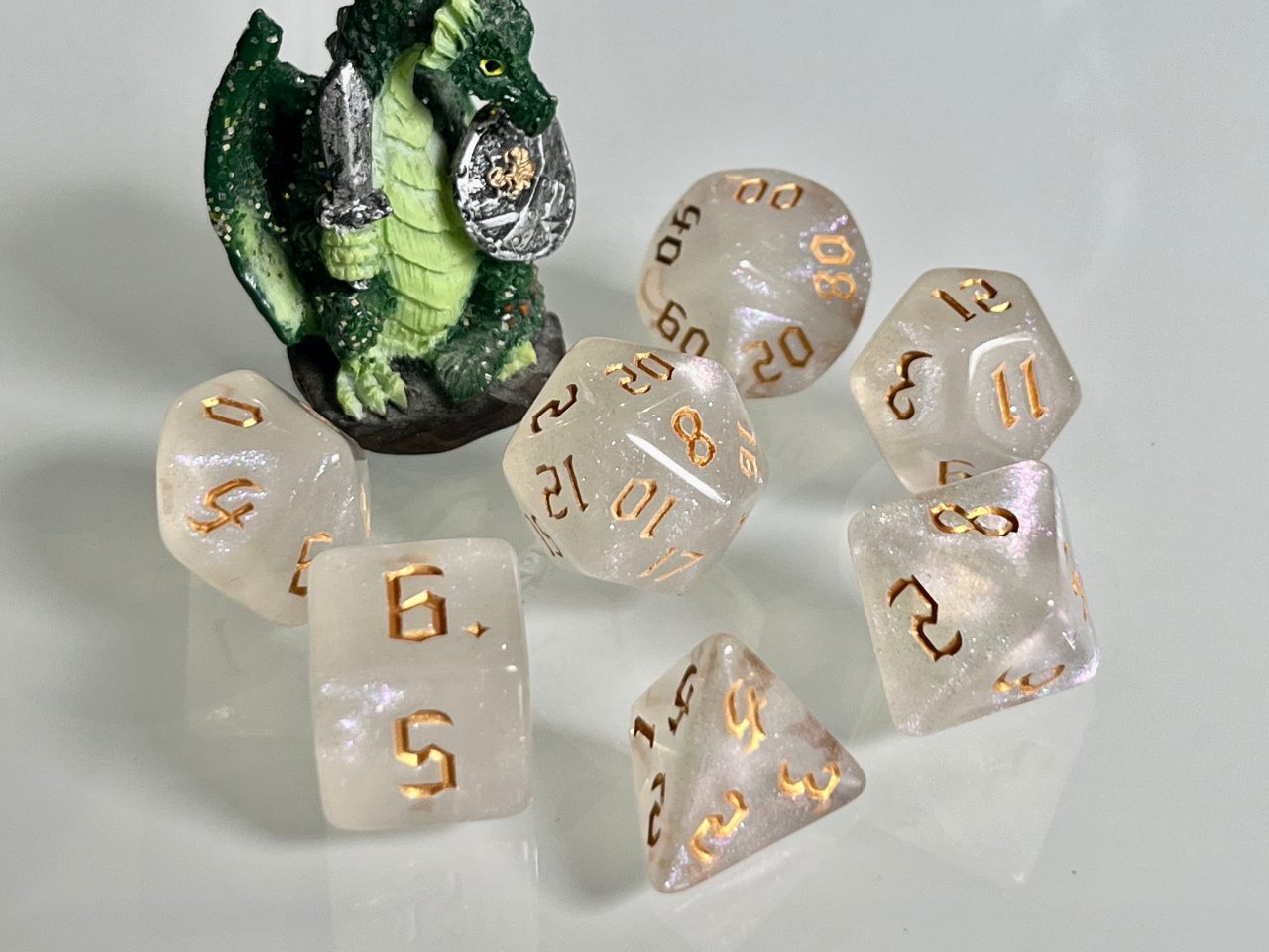 Moonstone Opal Gold Polyhedral Dice for RPG Games like Dungeons and ...
