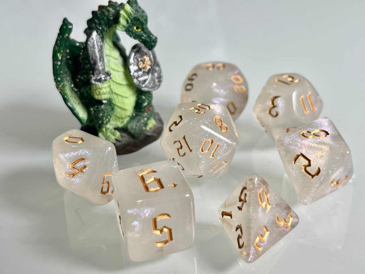 Moonstone Opal Gold Polyhedral Dice for RPG Games like Dungeons and ...
