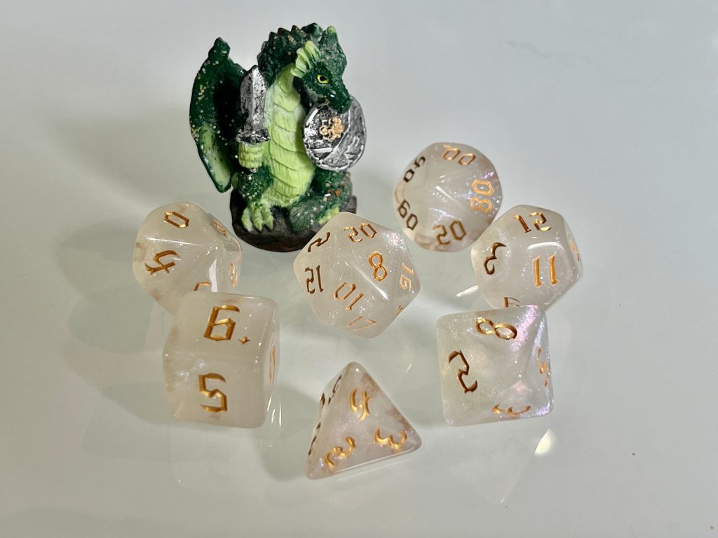 Moonstone Opal Gold Polyhedral Dice for RPG Games like Dungeons and ...