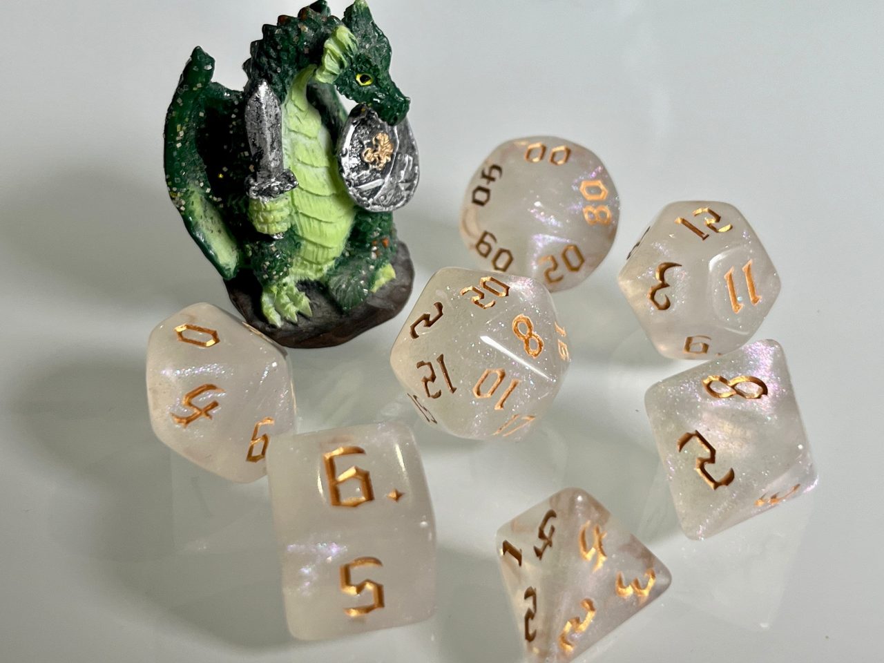 Moonstone Opal Gold Polyhedral Dice for RPG Games like Dungeons and ...