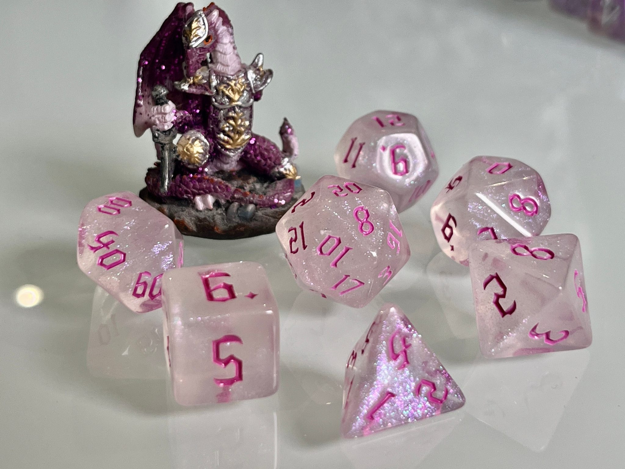 Moonstone Opal Pink Polyhedral Dice for RPG Games like Dungeons and ...