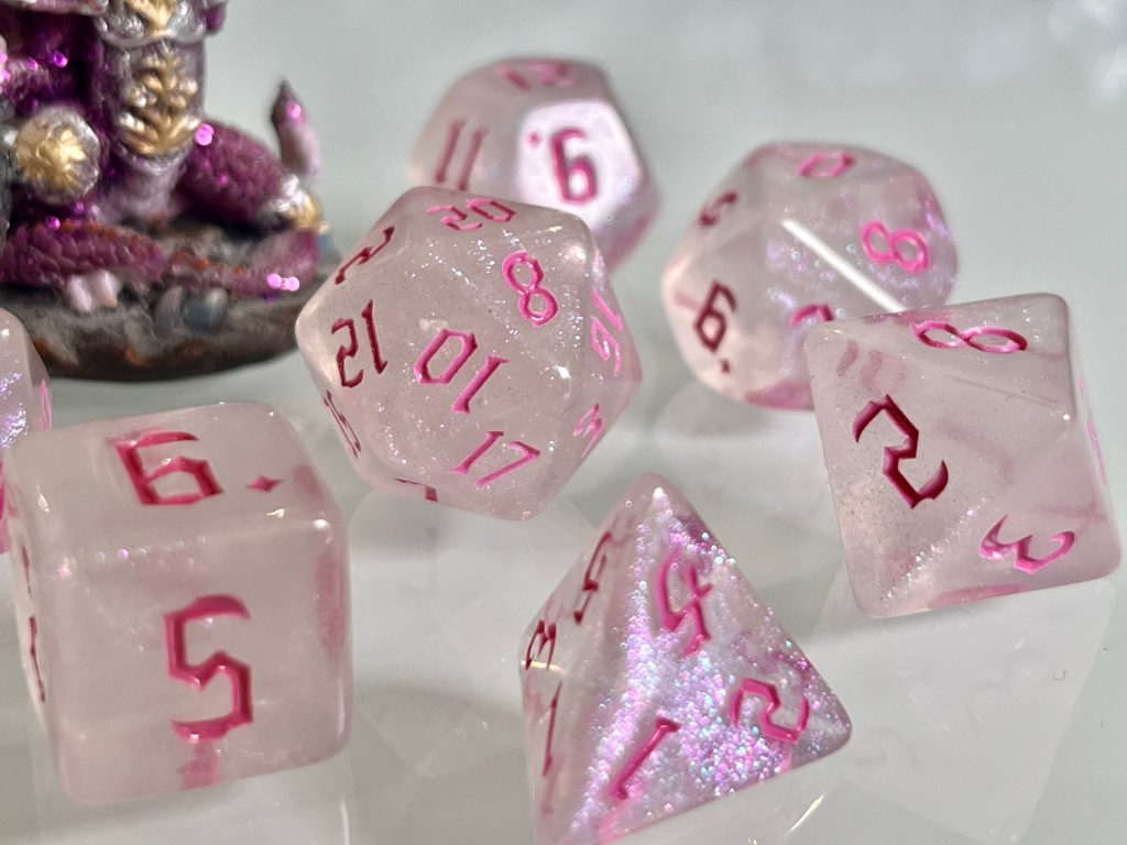 Moonstone Opal Pink Polyhedral Dice for RPG Games like Dungeons and ...